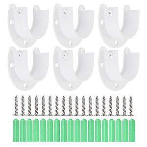 Shonmogar Closet Rod Bracket 6 Pack Closet Pole Brackets for Wall with Screws,Stainless Steel Rod Flange Holder for Closet Curtain White Closet Pole Holder Wall Mount for 1-1/4 Inch Pole
