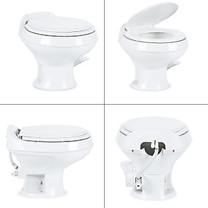 Dometic 311 Gravity Flush Toilet | White | Low Profile | Slow- Close Seat | Power Flush, Foot Pedal Flush Operation | 13.5" Seat Height for Compact Areas