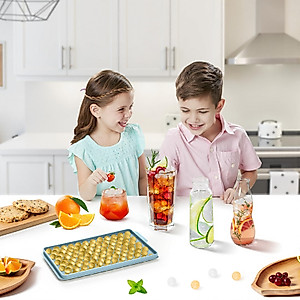 WIBIMEN Round Ice Cube Trays, Ice Ball Maker Mold for Freezer, Circle Ice Cube Tray Making 1.2in X 99PCS Sphere Ice Chilling Cocktail Whiskey Tea & Coffee(3Pack Blue Ice trays & Ice Bin & Ice tong)