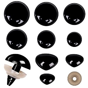 QUEFE 180pcs Large Safety Eyes and Noses for Amigurumi, 16-30mm Plastic Black Eyes with Washers for Crochet Animals, Puppet, Stuffed Animal and Teddy Bear