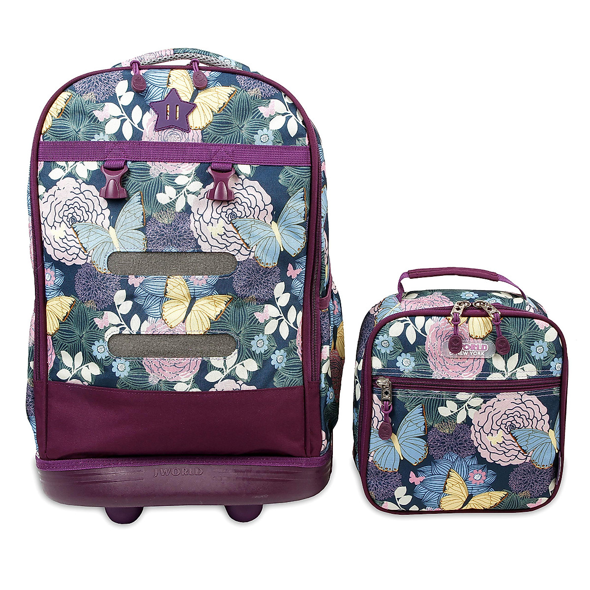 J World New York Kids' Duo Rolling Backpack with Lunch Box Set, Secret Garden, One Size