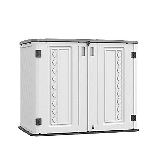 ADDOK Horizontal Storage Shed Multi-Function, Lockable Outdoor Storage Weather Resistance, Thick HDPE Resin Storage Cabinet for Backyards, Patio, Garden 34 Cu.ft