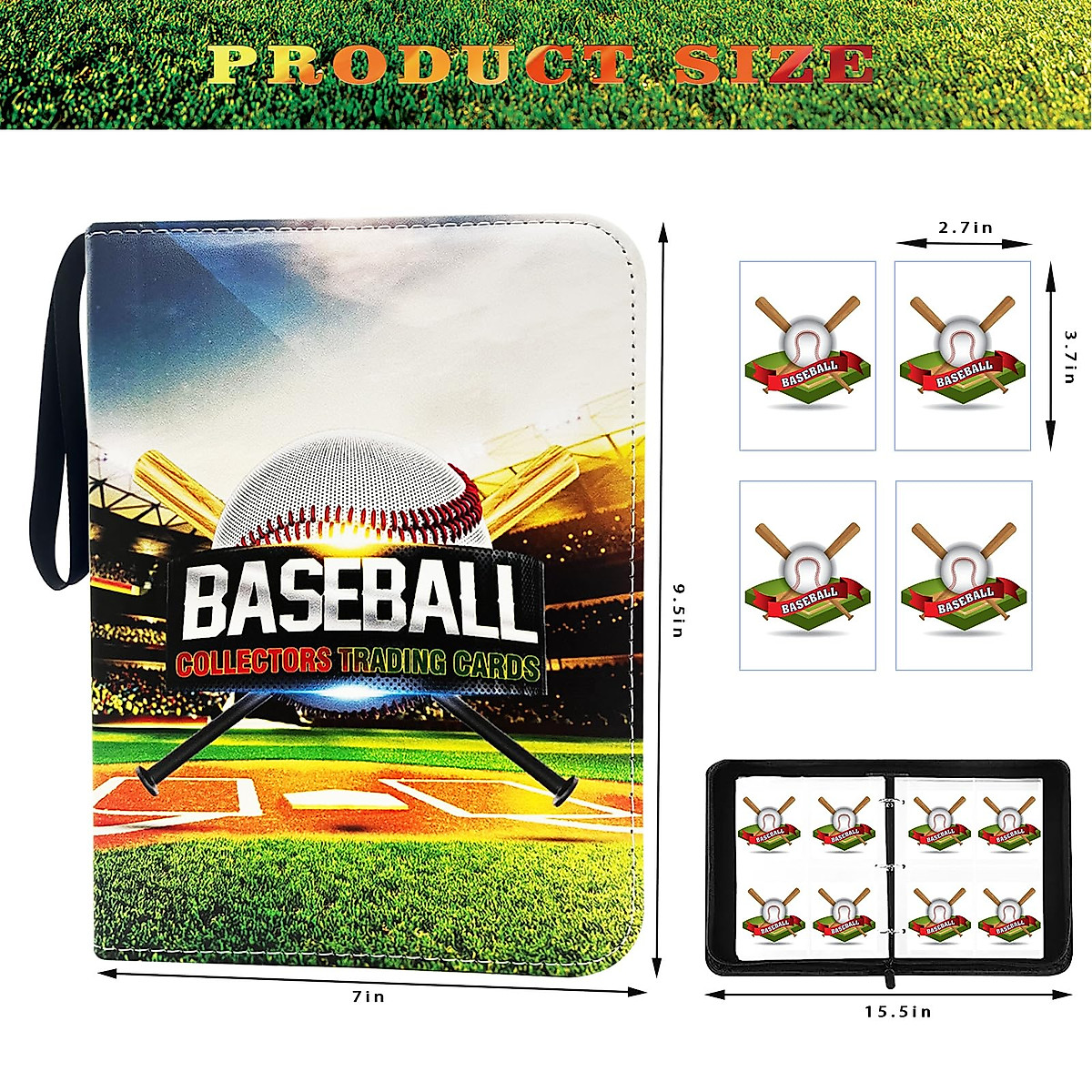 400 Pockets Baseball Cards Binder,Trading Cards Holder Card Collectors Album,Trading Card Binder 4 Pocket with 50 Removable Sleeves for Baseball Card and Sports Card