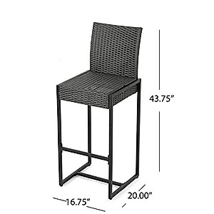 Christopher Knight Home Conrad Outdoor Wicker Barstools, 2-Pcs Set, Grey