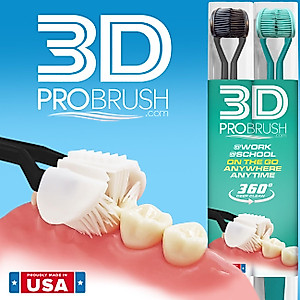 3D Pro Brush | 3-Sided Toothbrush | 3X Clean Two-Pack | 360 Gum Massage Triple Deep Clean Ultra Soft Replacement Heads Tongue Scraper Sustainable Sensory Gift Oral Health Care Travel Three Made in USA