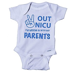 Ink Trendz Peace Out NICU I'm Going Home With My Parents- Miracle Babies- NICU Baby Onesie One-Piece Bodysuit (Preemie, Blue)