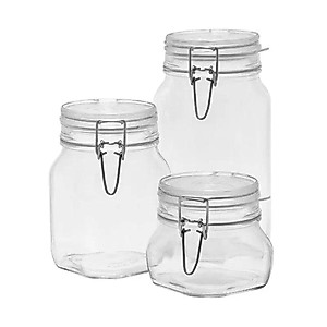 Bormioli Rocco Bormioli 149740-SE5 Set of 3 Airtight Jars 1 x 0.5 L 1 x 1.5 L Transparent Multi-Coloured, Glass
