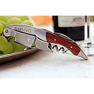 Barvivo Wine Opener with Foil Cutter Knife & Cap Remover - Double Hinged Manual Wine Key for Servers, Bartenders & Waiters - Wine Accessories Ideal as Valentines Day Gifts for Him - Natural Rosewood