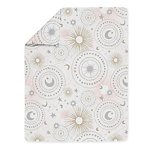 Blush Pink, Gold, Grey and White Star and Moon Celestial Girl Toddler Kid Childrens Bedding Set by Sweet Jojo Designs - 5 Pieces Comforter, Sham and Sheets