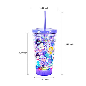 GILANO 18oz Kids Tumbler Water Drinking Bottle with LED Light Up - BPA Free, Straw Lid Cup, Reusable, Lightweight, Spill-Proof Water Bottle with Cute Design for Girls & Boys (Mermaid)