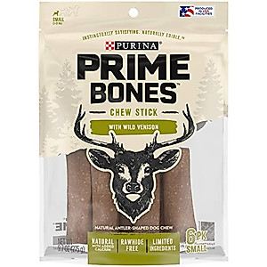 Purina Prime Bones Made in USA Facilities Limited Ingredient Small Dog Treats, Chew Stick with Wild Venison - 6 ct. Pouch