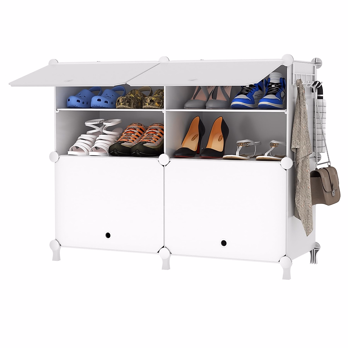 AWTATOS Shoe Rack, 4 Tier Shoe Storage Cabinet with Door, 16 Pair Shoe Organizer Shelves for Closet Hallway Bedroom Entryway, White