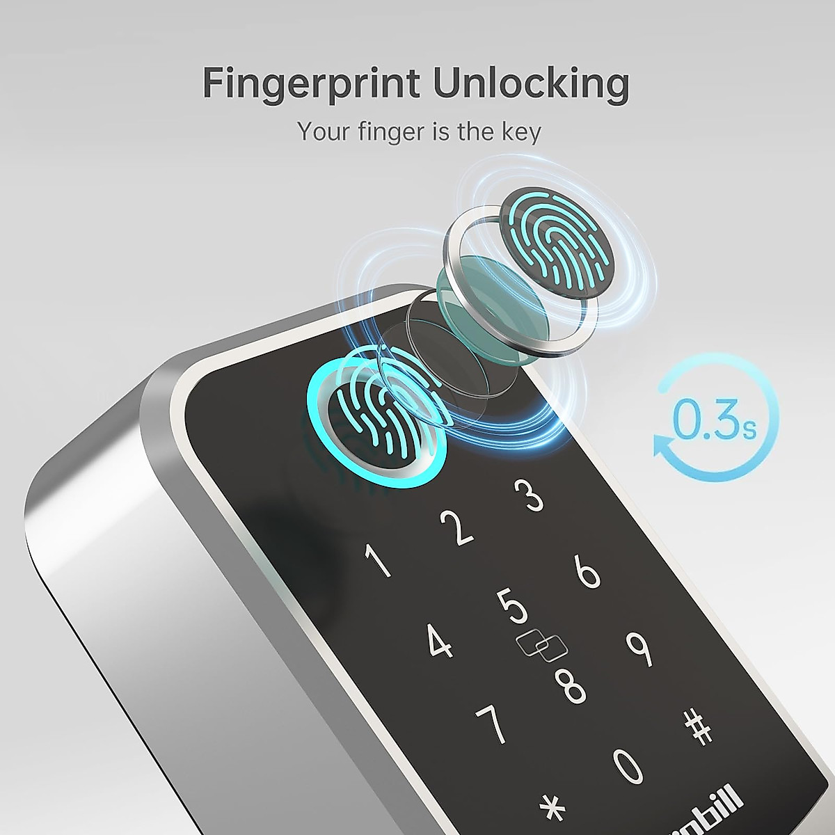 Fingerprint Door Locks with Handle, Hornbill Smart Keyless Entry Locks with Touchscreen Keypad,Bluetooth Front Door Lock, Electronic Digital Deadbolt with Reversible Handle, Free App, Fobs, Code