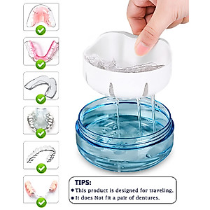 Denture Case, Definitely No-Leak Denture Bath Box for Traveling Perfectly, Denture Cup with Strainer & Magnetic Mirror, Completely Clean Care for Retainer, Mouth Guard, & Denture