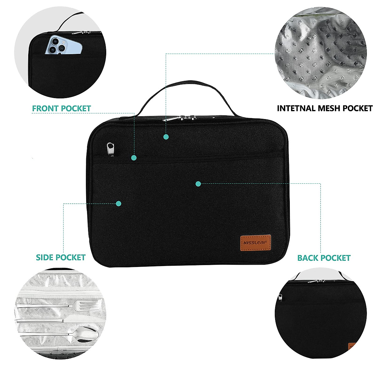 kissleaf Insulated Lunch Bag, Reusable Freezable Lunch Box for Men Women, Leakproof Cooler Small Lunch Bag with Adjustable Shoulder Strap for Adults