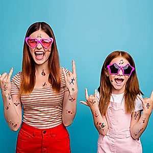 Konsait Music Notes Temporary Tattoos Creative Tattoos Stickers Red and Blue Music Notes Guitar Piano Music Feathers Fake Tattoos for Music Party Birthday Gift for Adults Music Favor