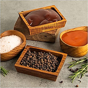 MAKOLO Wooden Soy Sauce Dish Small Dipping Bowls Kitchen Prep Wood Cup for Dip, Condiment, Seasoning, Nuts, Candy, Appetizers, Decoration, Set of 4