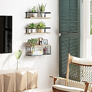 Fixwal 3+1 Tier Wall Mounted Floating Shelves with Metal Frame, Rustic Wood Bathroom Shelves Over Toilet with Wire Storage Basket and Towel Bar for Bathroom, Kitchen, Bedroom (Rustic Brown)- New