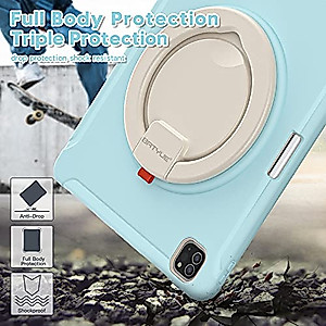 BATYUE iPad Pro 12.9 Case - Rugged Protective Case for iPad Pro 12.9-inch 6th/ 5th/ 4th/ 3rd Generation 2022/2021/ 2020/2018, iPad Pro 12.9 Cover with Pencil Holder/ 360° Swivel Stand - Frozen Blue