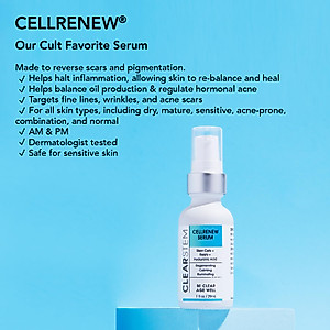 CLEARSTEM - CELLRENEW - Collagen Stem Cell Serum - Acne + Youthful Skin Face Serum - Hyaluronic Acid, Reishi, Aloe Vera - Facial Skin Care Products - Vegan, Gluten Free, Cruelty Free - 1 fl oz / 29ml