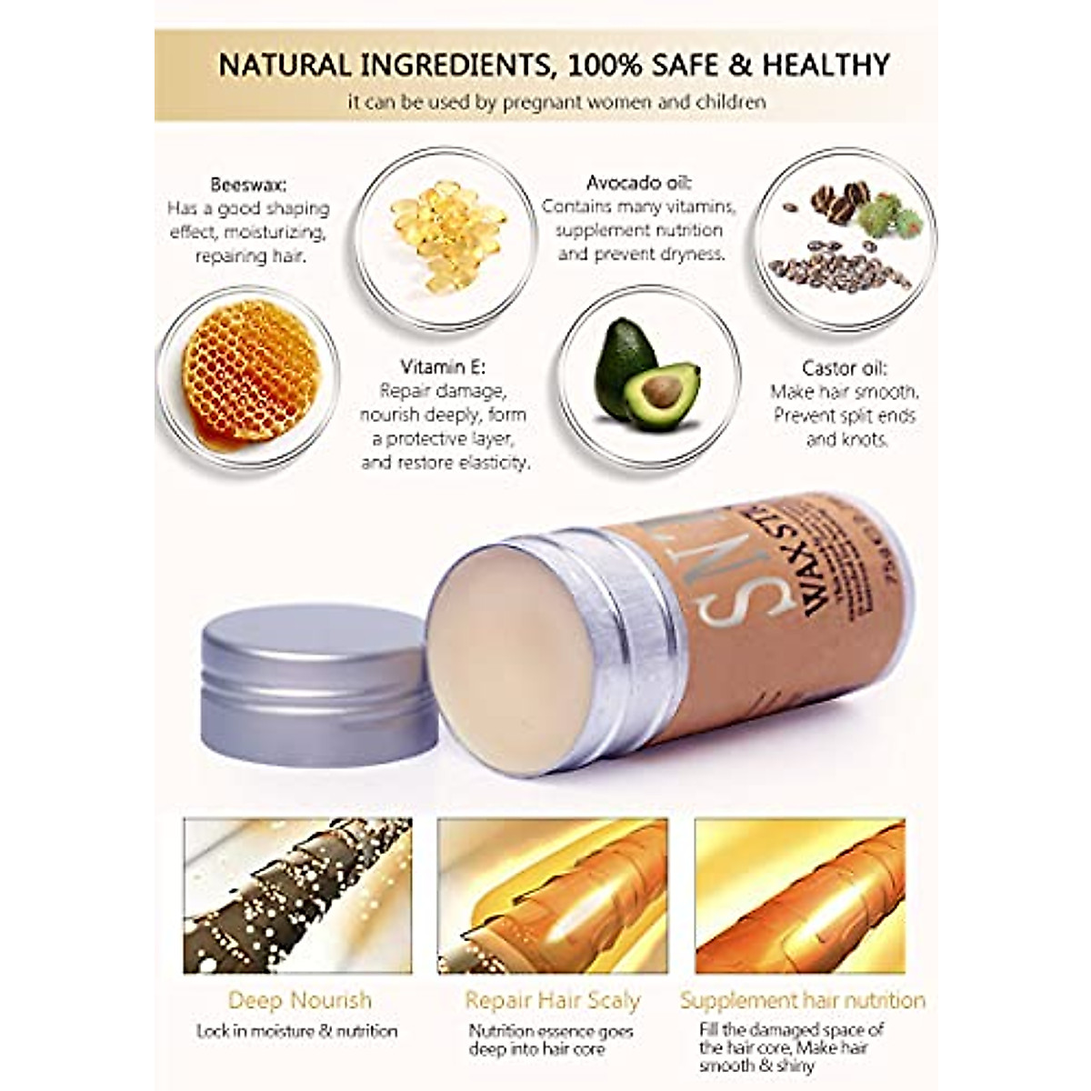 Samnyte Hair Wax Stick, Wax Stick for Hair Wigs Edge Control Slick Stick Hair Pomade Stick Non-greasy Styling Wax for Fly Away & Edge Frizz Hair 2.7 Oz