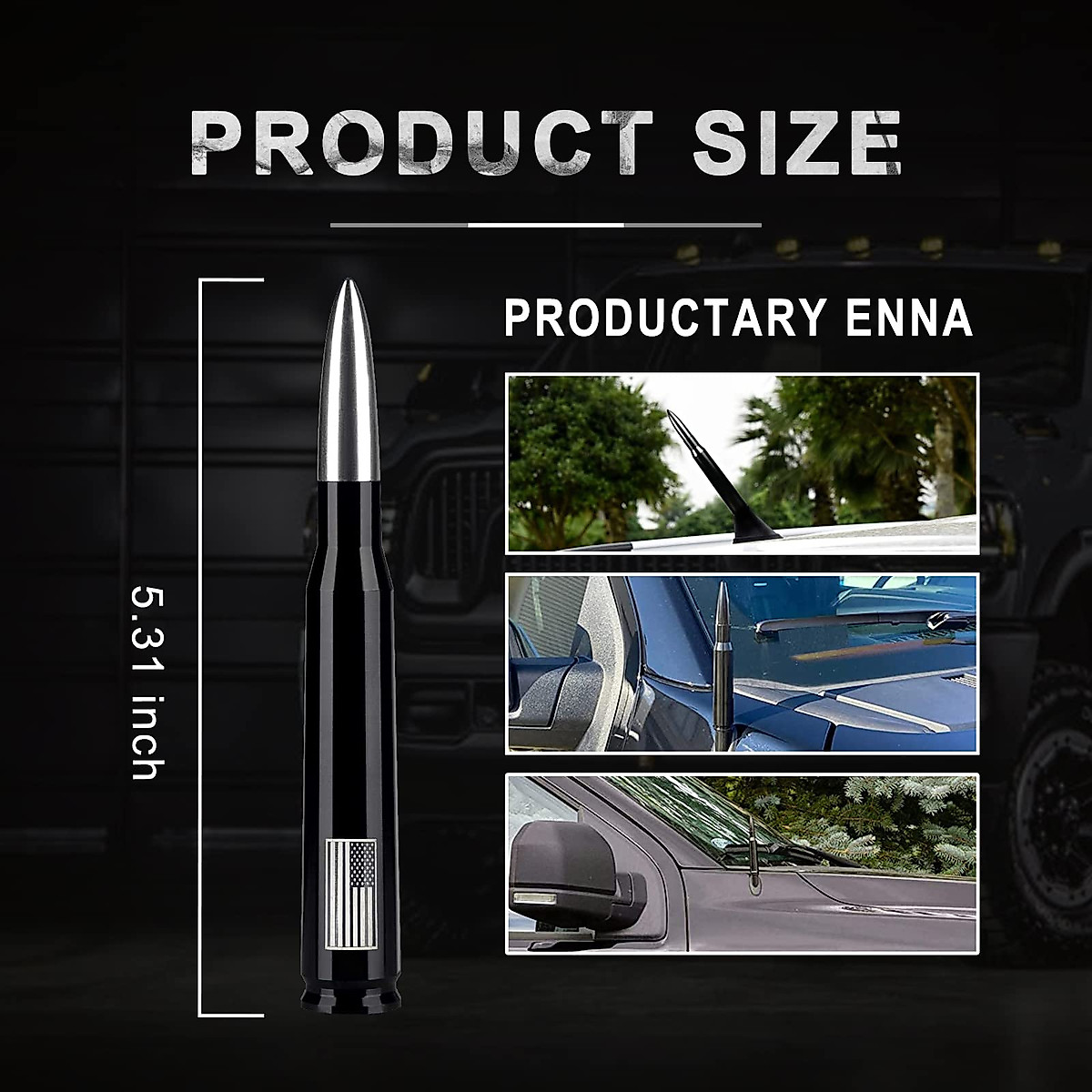 Miytsya Car Truck Bullet Antenna American Flag for GM Chevy Silverado 1500 2500 3500 HD Avalanche GMC Sierra 1500 2500 3500 Denali Heavy Duty Pickup Trucks Accessories (Silver)