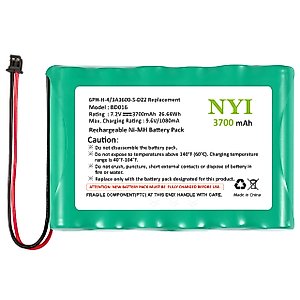 NYI Upgraded 3700mAh Battery Compatible with DSC IMPASSA 9057 2-Way Wireless Security System Alarm Panel, 6PH-H-4/3A3600-S-D22 Replacement, 7.2V Rechargeable Ni-MH Battery Pack for ADT Control Panel