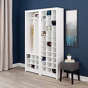 Prepac Space-Saving 36 Pair Shoe Storage Cabinet With Cubbies, 13"D x 23.5"W x 72.5"H, White