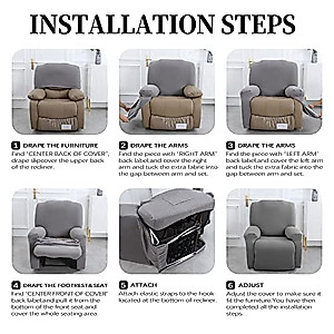 FIGOOO Recliner Sofa Slipcover 4-Piece Stretch Recliner Chair Covers Non Slip Spandex Pattern Recliner Cover with Pockets Reclining Couch Covers Furniture Protector for Dogs Cats(Gray Plaid,1 Seater)