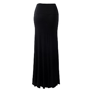 URBAN K Womens Basic Foldable High Waist Regular and Plus Size Maxi Skirts Black