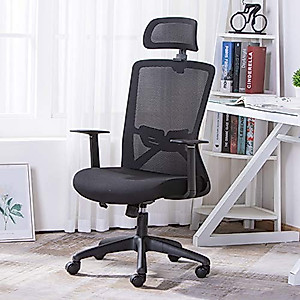 UNICOO - Office Chair Ergonomic High Back Swivel Chair, Mesh Computer Chair, Office Task Desk Chair with Lumbar Support, Backrest and Headrest (W-215C Black)