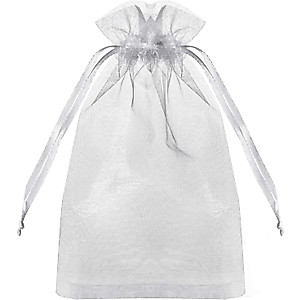 100PCS Premium Sheer Organza Bags, White Wedding Favor Bags with Drawstring, 4x6 inches Jewelry Gift Bags for Party, Jewelry, Festival, Makeup Organza Favor Bags,net gift bags,drawstring goody bags