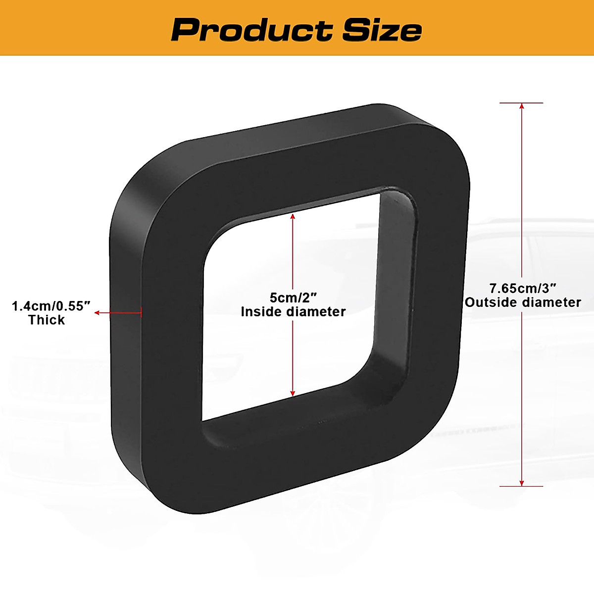 cueclue Pack-3 Receiver Silencer Pad, 1.96" x 3" x 0.5" Noise Reduction Hook Rubber Cushion Reduces Rattling for 2" Trailer Hitch (Black)