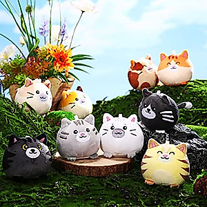 Libima 9 Pcs Mini Plush Cat Stuffed Animals Bulk 3.15 Inch Soft Decompress Kitten Plush Toys Round Cute Plush Cats for Kids Birthday Baby Shower Pet Party Decor Stocking Stuffers Easter Eggs Fillers