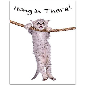 Hang in There - Motivational Quote Encouragement Poster, Inspirational Art Animal Print for Home Decor Office Decor, Cute Gift Idea for Cat Lovers, 11x14 Unframed Art Print Poster