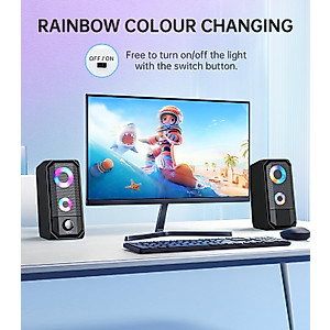 Fishcovers Computer Speakers for Desktop PC and Laptop, Monitor Speakers with RGB Lights,FC03 USB Powered Gaming Speakers