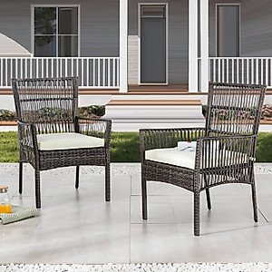 PatioFestival Patio Dining Set 5 Pieces Outdoor Furniture Sets Outside Metal Square Table Wicker Chairs with Galvanized Steel Frame Beige Cushion
