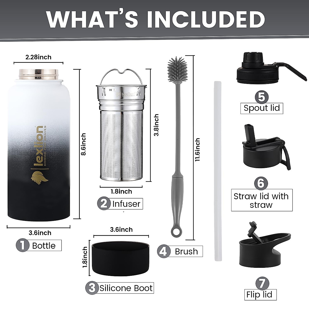 Lexlion Tea Infuser Bottle - Fruit Infuser Water Bottle 32 Oz, Triple Walled Insulated Stainless Steel Bottle, Thermal Leaf Infuser, Silicone Sleeve, 3 Lids Leakproof, Metal Mug Gallon