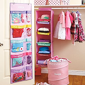 Personalized Pastel Colors Days-Of-The-Week Hanging Clothing Organizer Monday to Friday Kids Closet with Name Over-Door