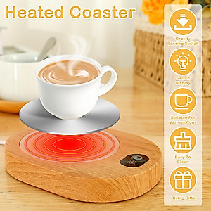 Coffee Mug Warmer, Abs Smart Beverage Cup Warmer, Battery Operated Candle Warmer Plate, 55-65°c Tea Cup Warmer, USB Rechargeable, Wood Style Warmer Plate, Touch Control Coffee Heater for Tea Coffee