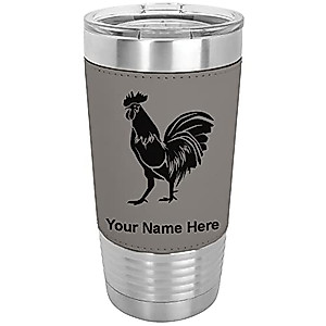 LaserGram 20oz Vacuum Insulated Tumbler Mug, Rooster, Personalized Engraving Included (Faux Leather, Gray)