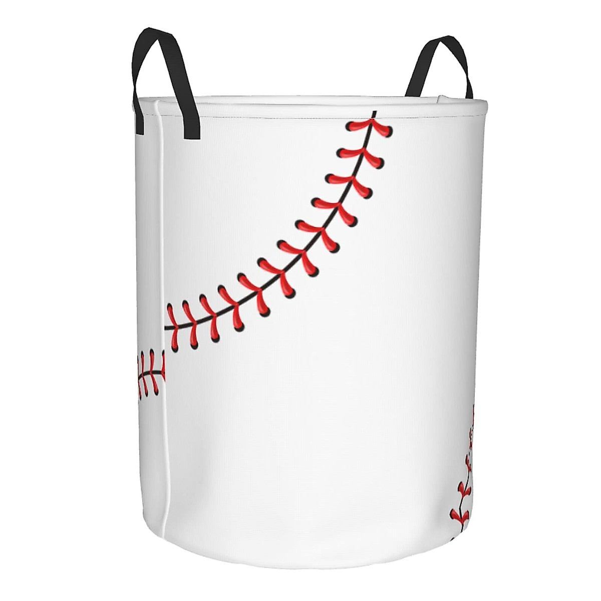 Red Stitching Baseball White Round Laundry Hamper Storage Basket Toys Clothes Organizer Bin For Home Bathroom Bedroom Dorm Nursery, 62L