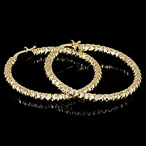 Italian 14k Yellow Gold Diamond Cut Round Hoop Earrings 1.5" 3mm 2.8 grams