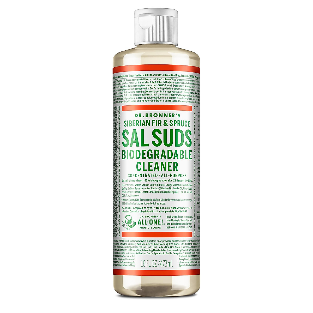 Dr. Bronner's - Sal Suds Biodegradable Cleaner (16 Ounce) - All-Purpose Cleaner, Pine Cleaner for Floors, Laundry and Dishes, Concentrated, Cuts Grease and Dirt, Powerful Cleaner, Gentle on Skin