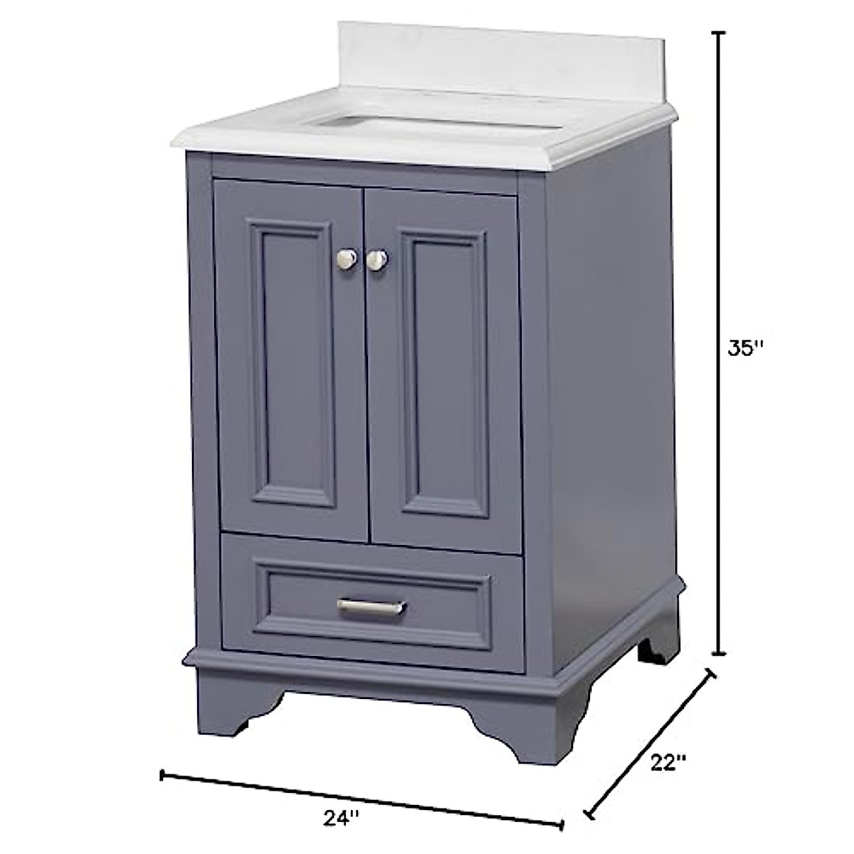 Nantucket 24-inch Bathroom Vanity (Quartz/Marine Gray): Includes Marine Gray Cabinet with Stunning Quartz Countertop and White Ceramic Sink