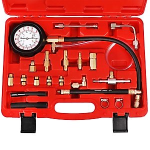 JIFETOR Fuel Injection Pump Pressure Tester Gauge Kit, Car Gasoline Gas Fuel Oil Injector Test Manometer Tool Set 0-140PSI, Universal for Auto Truck SUV Motorcycle ATV RV