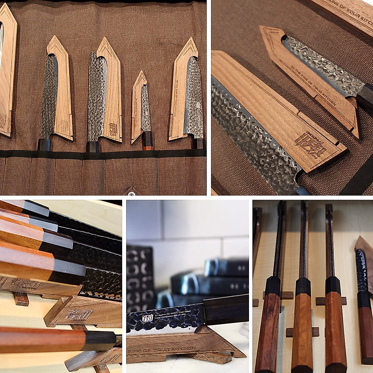 FINDKING Dynasty Series 5'' Clad Steel Utility knife and Magnetic Walnut Knife Edge Guard