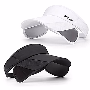2 Pack Sun Visor Hat for Women, Adjustable Golf Hats Cap with Retractable Brim Black/White