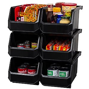 ReadySpace Plastic Containers for Organizing and Storage Bins for Closet, Kitchen, Office, Toys, or Pantry Organization, Large, 6-Pack, Black