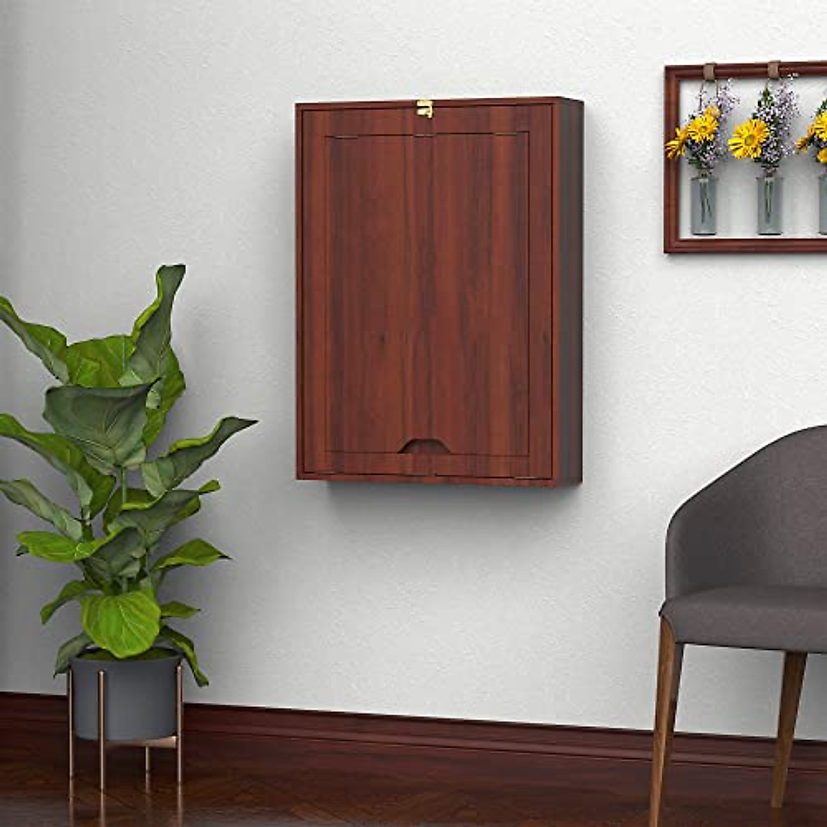 HOMCOM Compact Fold Out Wall Mounted Convertible Desk with Storage, Mahogany